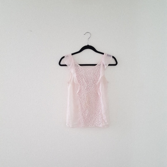 Zara | Tops | Zara Sheer Pink Lace Ruffles And Bow Top | Poshmark